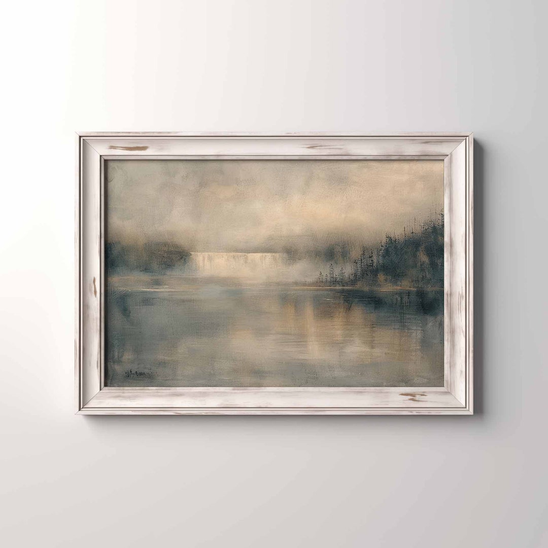 PRINTABLE Vintage Abstract Tonal Painting of Niagara Falls Neutral ...