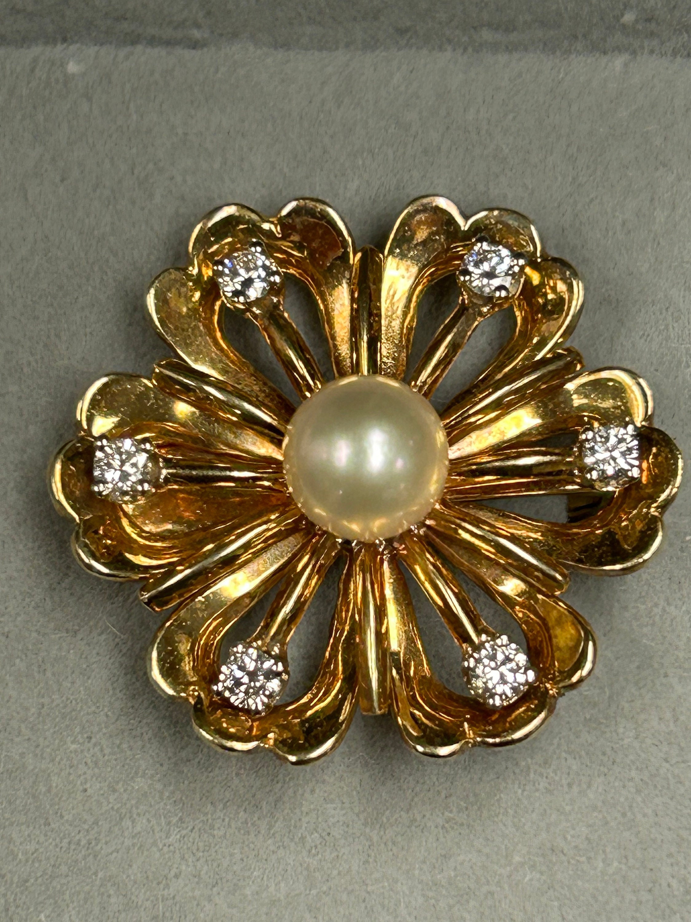 Yellow 14K Gold Flower Design Pearl Shortener Set With Cultured Pearl ...