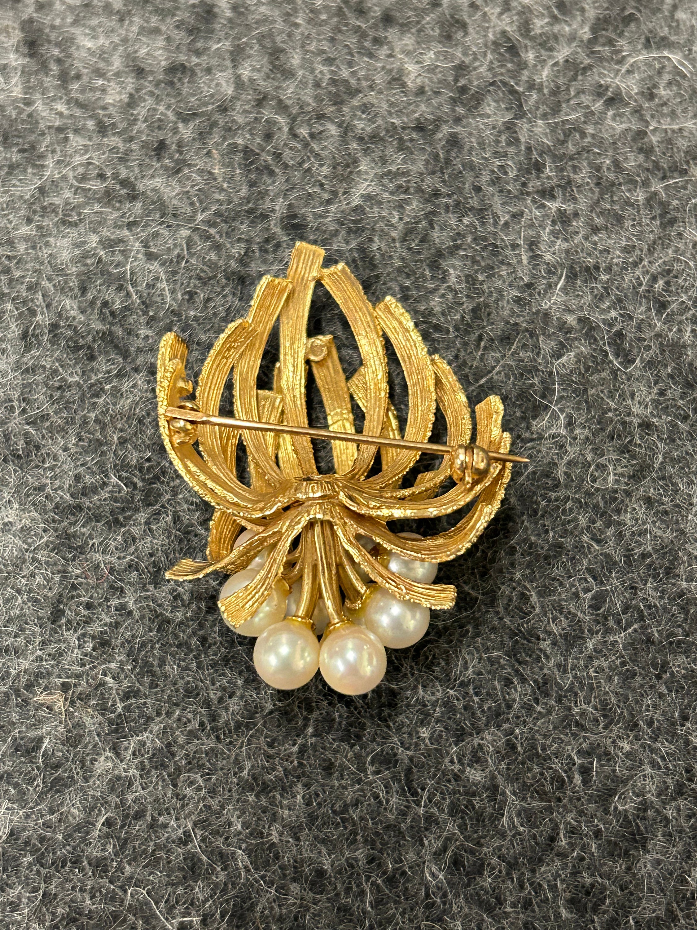 Vintage 14K Yellow Gold Cultured Pearl Brooch Pin 11 Pearls - Etsy