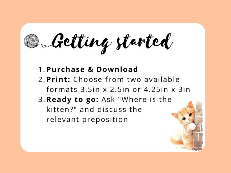 Little Kitten Preposition Flashcards Digital Download for - Etsy