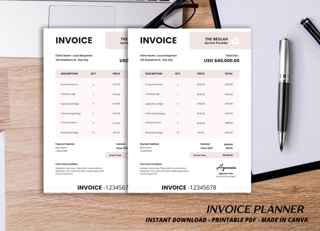 Pink and White Aesthetic Corporate Invoice Template.pdf, Modern ...