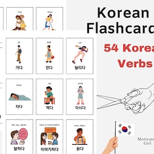 Korean Flashcards | 54 Korean Verbs | Korean Study Material ...