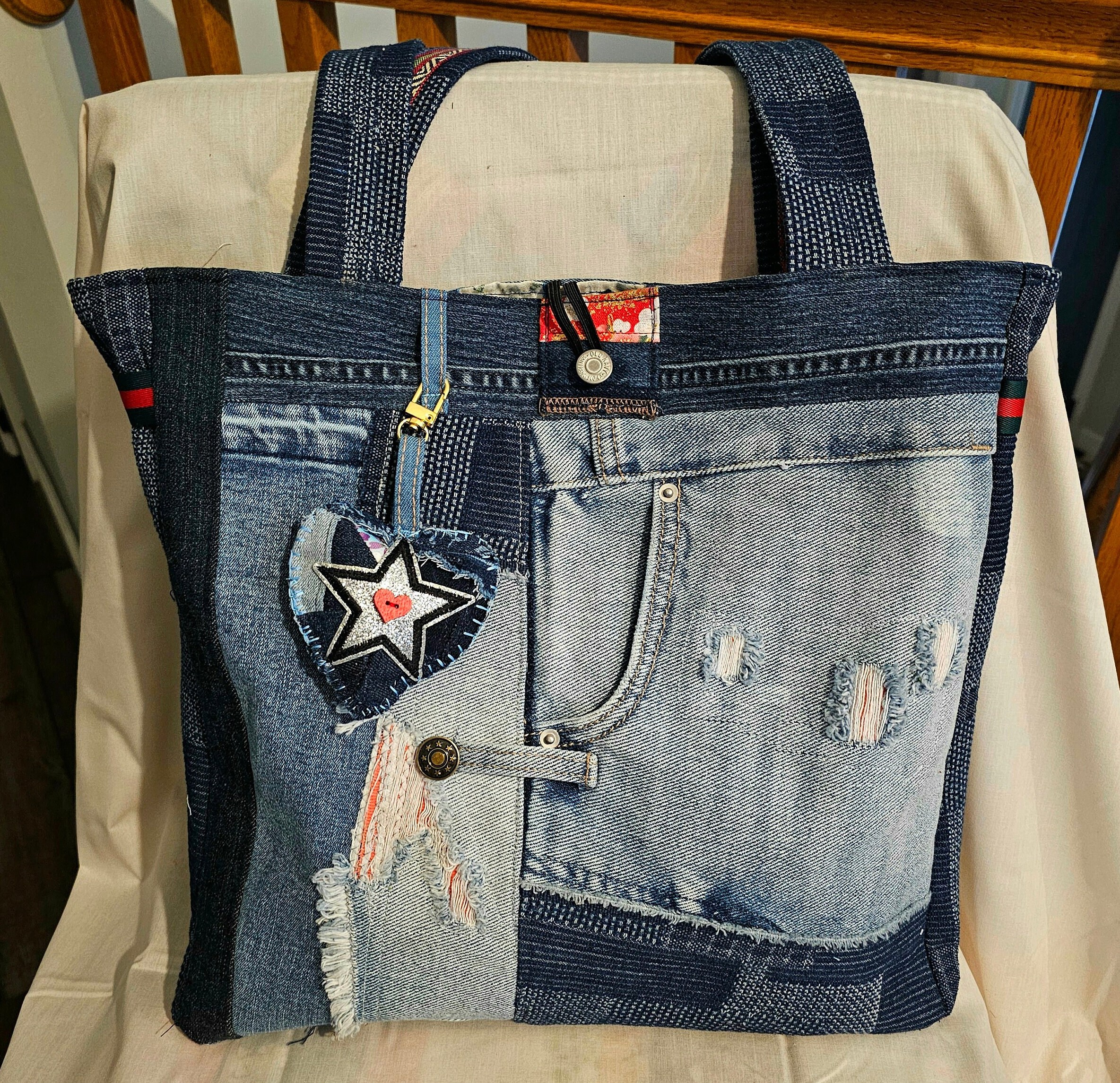 Patchwork Boro Denim Shoulder Bag, Ripped Hipster Jeans Handbag ...