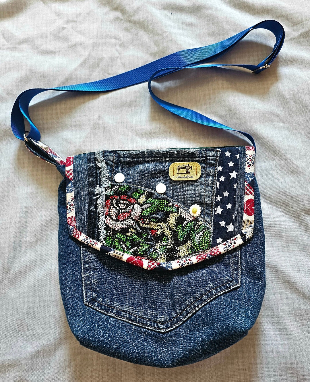 Denim Jean Crossbody Bag Rhinestone Rose Jean Pocket Crossbody - Etsy