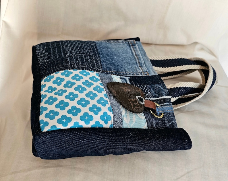 Denim Patchwork Tote Bag, Cute Jeans Bag, Blue Tote Bag, Small Durable ...