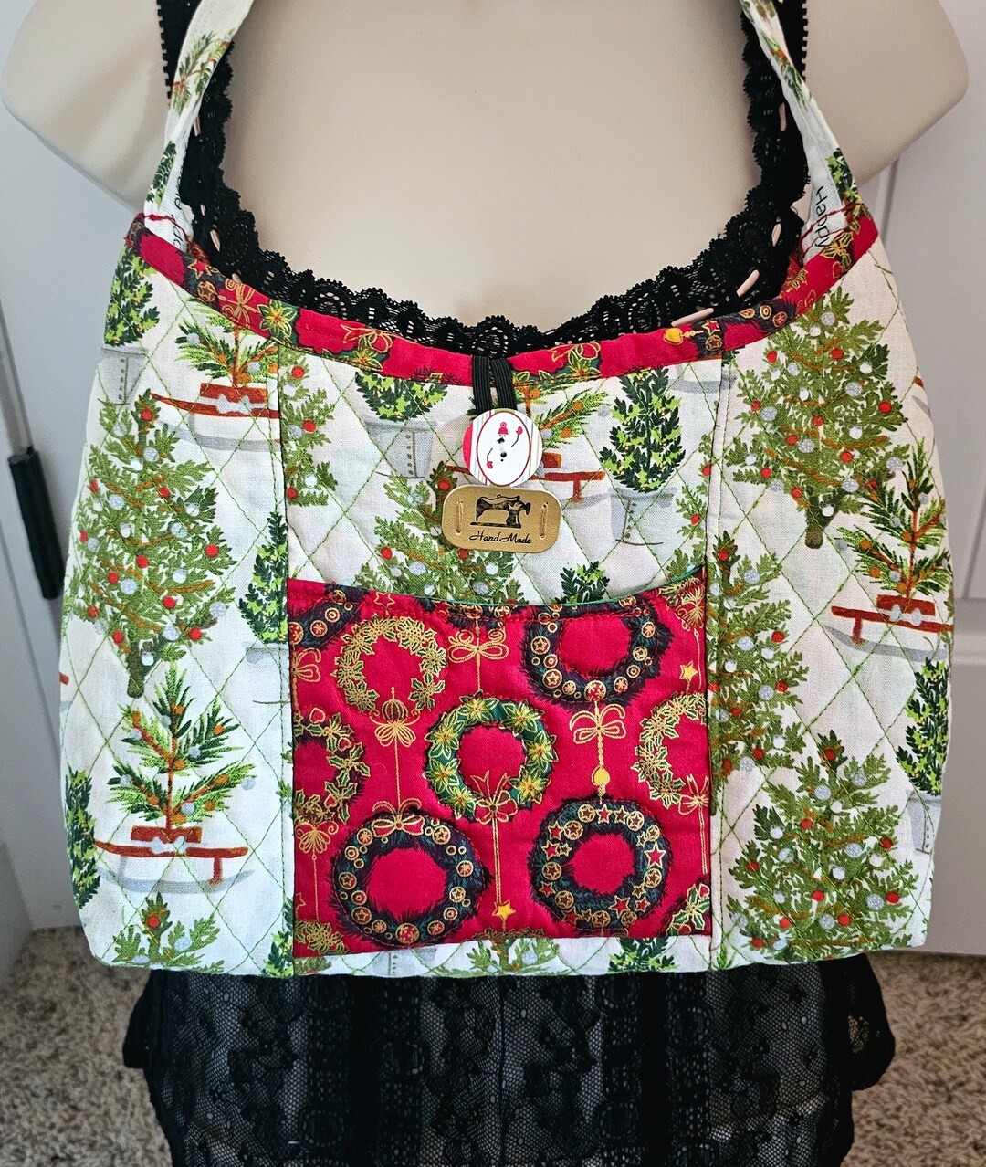 Christmas Tree and Wreath Quilted Shoulder Bag Cozy Holiday - Etsy