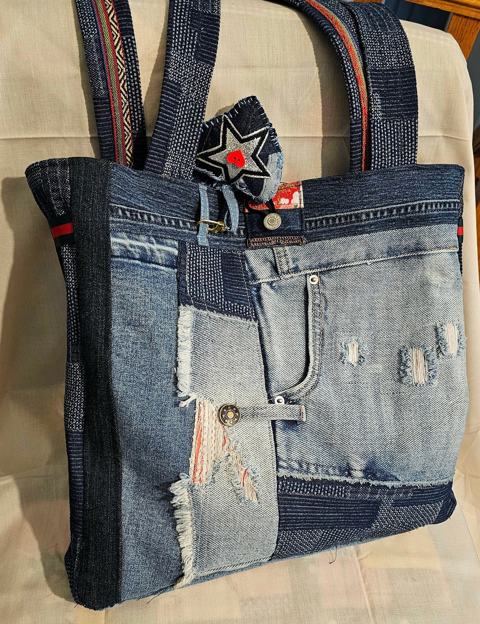 Patchwork Boro Denim Shoulder Bag, Ripped Hipster Jeans Handbag ...