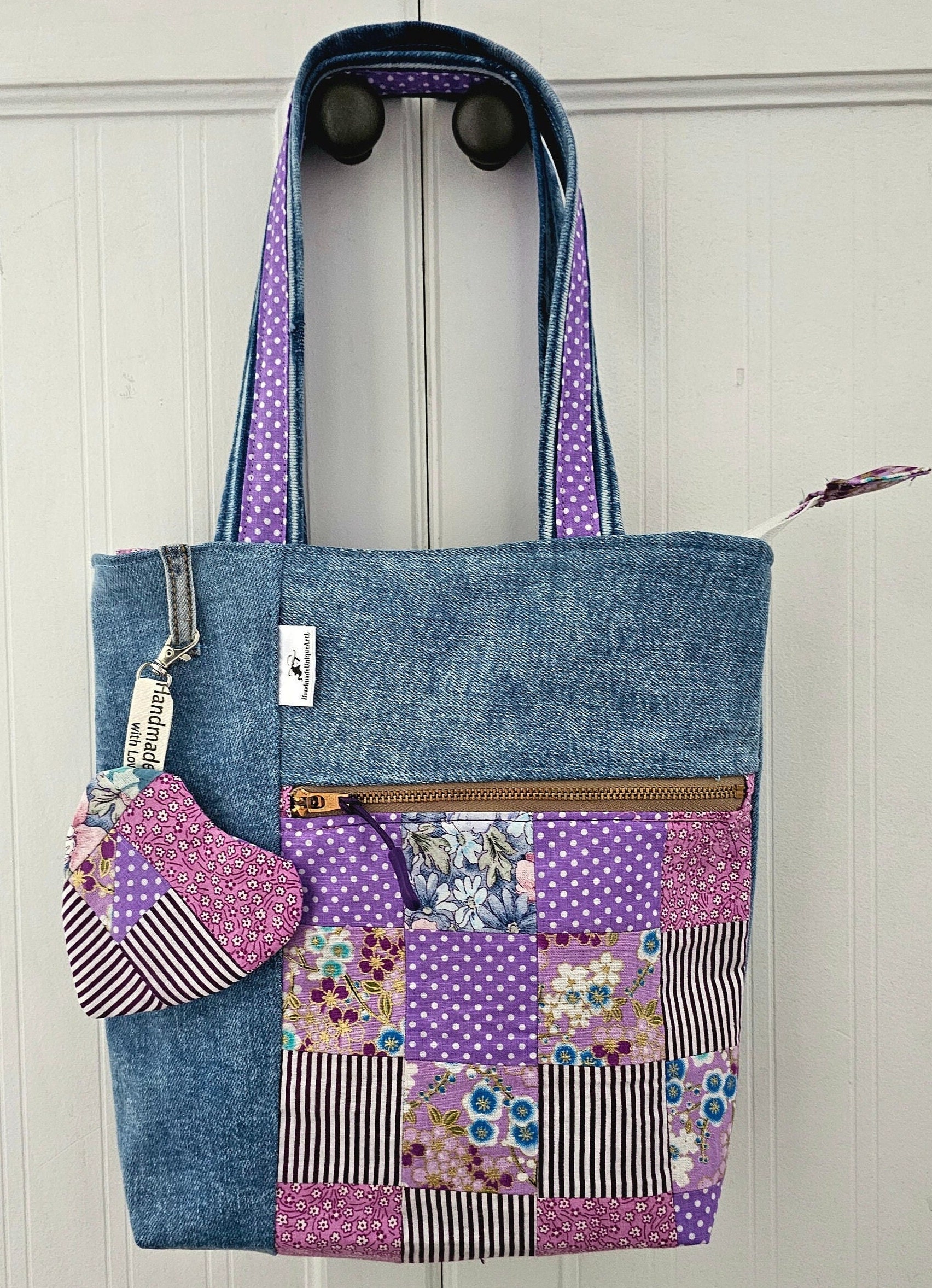 Everyday Tote Bag With Purple Patchwork Heart Shaped Zipper Pouch Gift ...