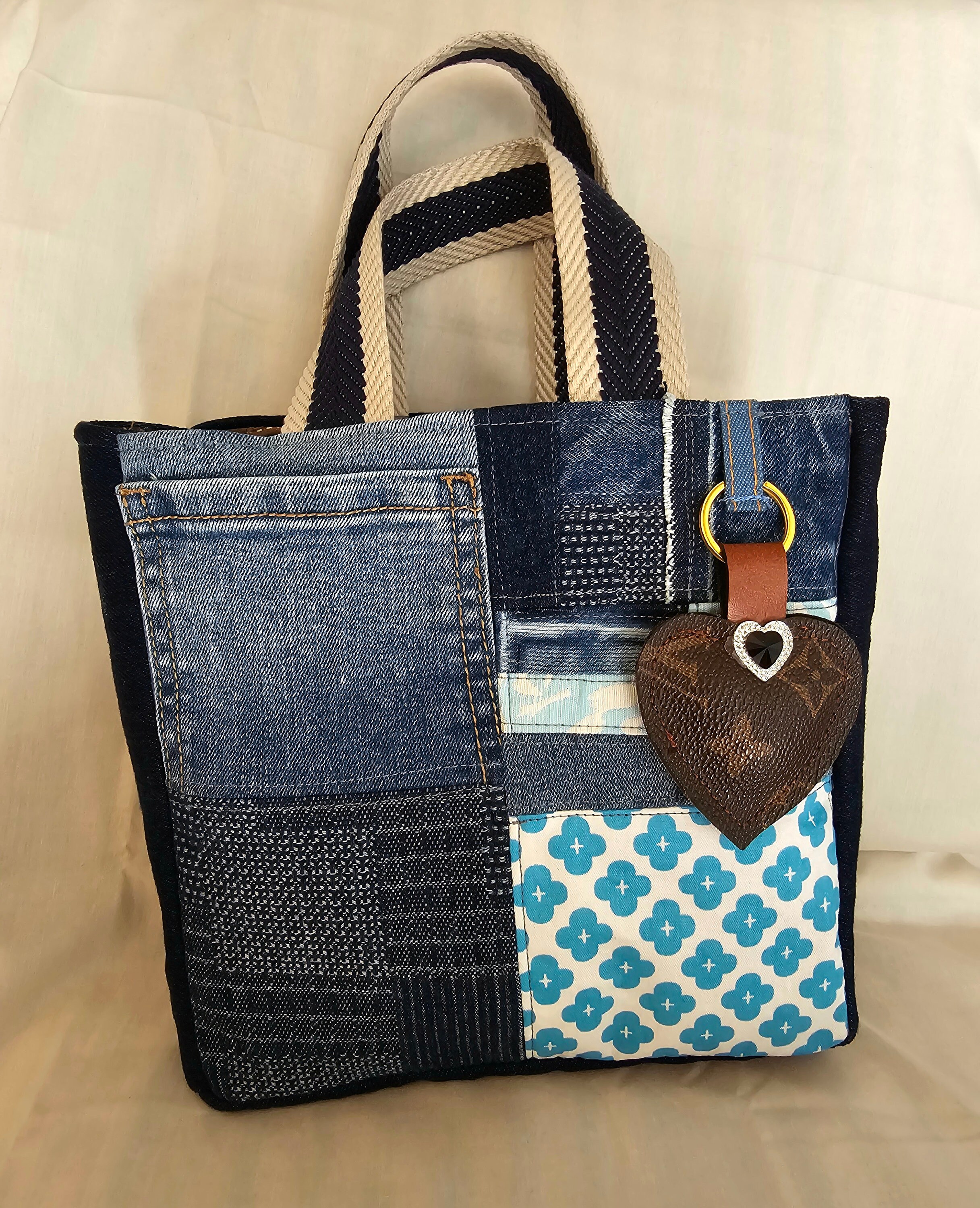 Denim Patchwork Tote Bag, Cute Jeans Bag, Blue Tote Bag, Small Durable ...