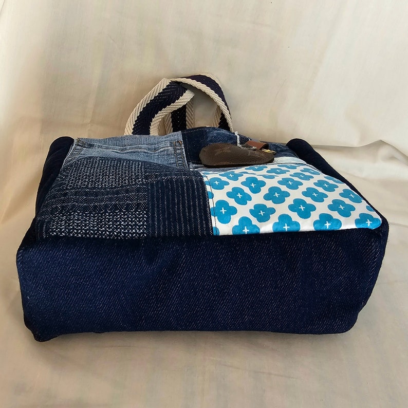 Denim Patchwork Tote Bag, Cute Jeans Bag, Blue Tote Bag, Small Durable ...