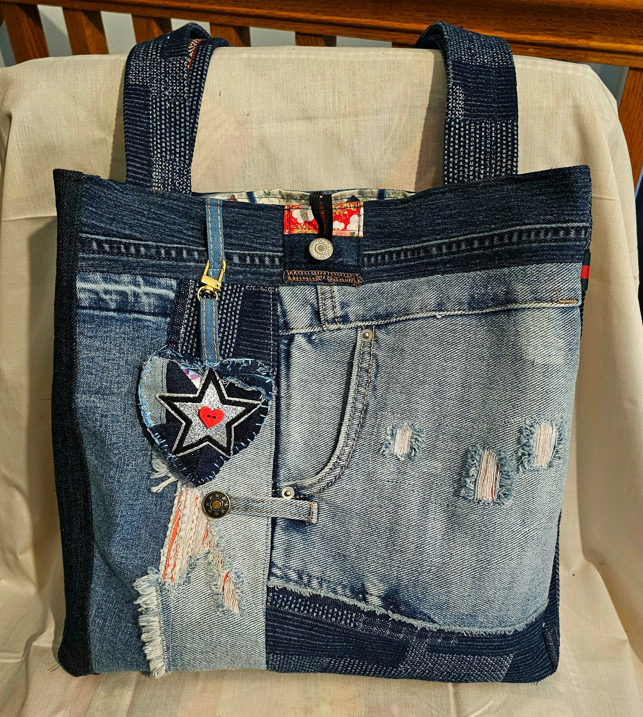 Patchwork Boro Denim Shoulder Bag, Ripped Hipster Jeans Handbag ...