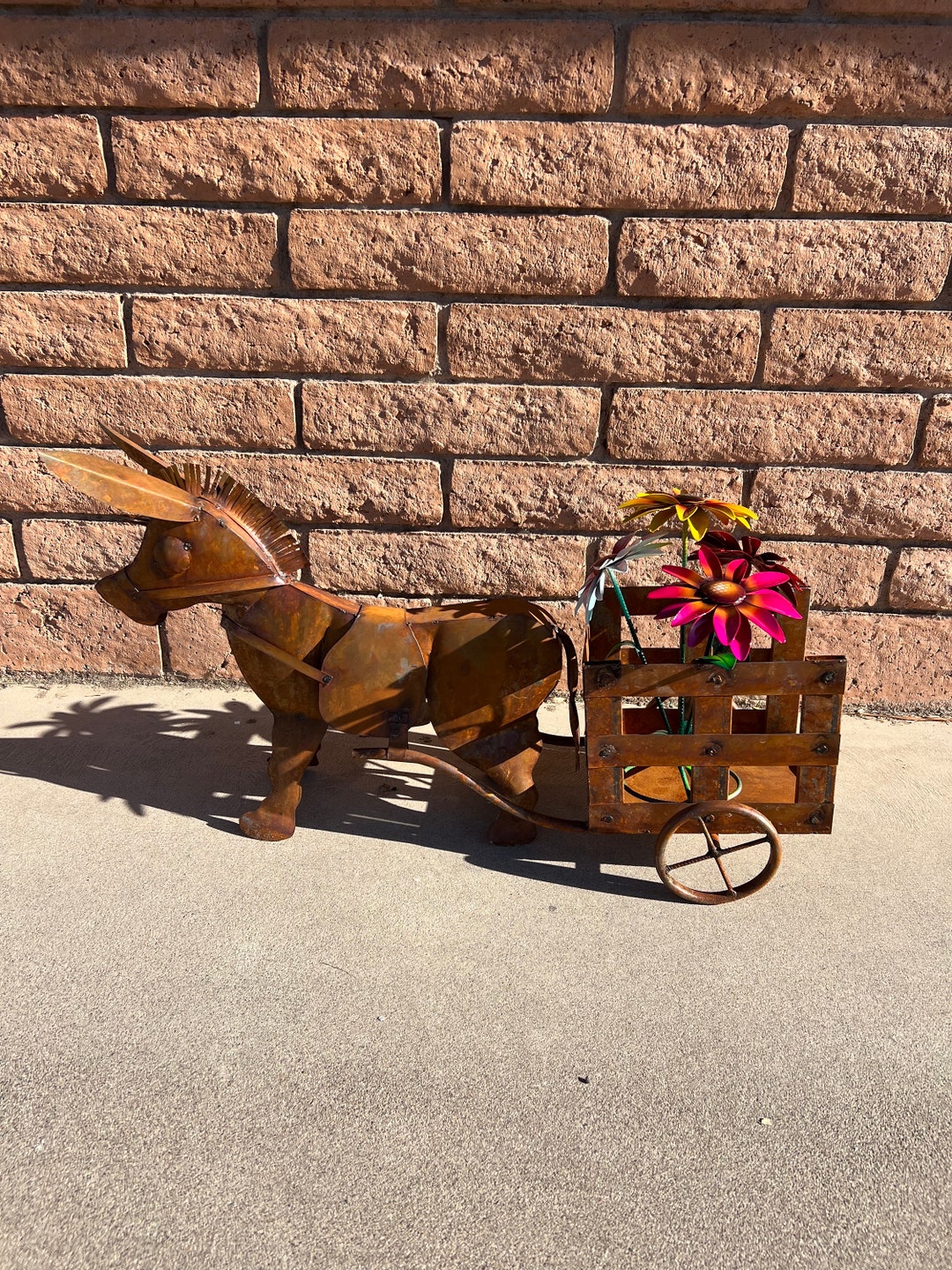 Metal Donkey With Wagon and Flowers - Etsy