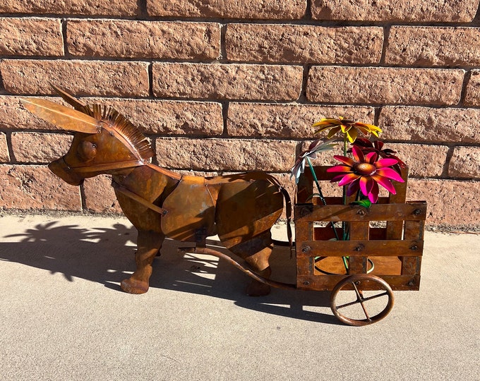Metal Donkey With Wagon and Flowers - Etsy