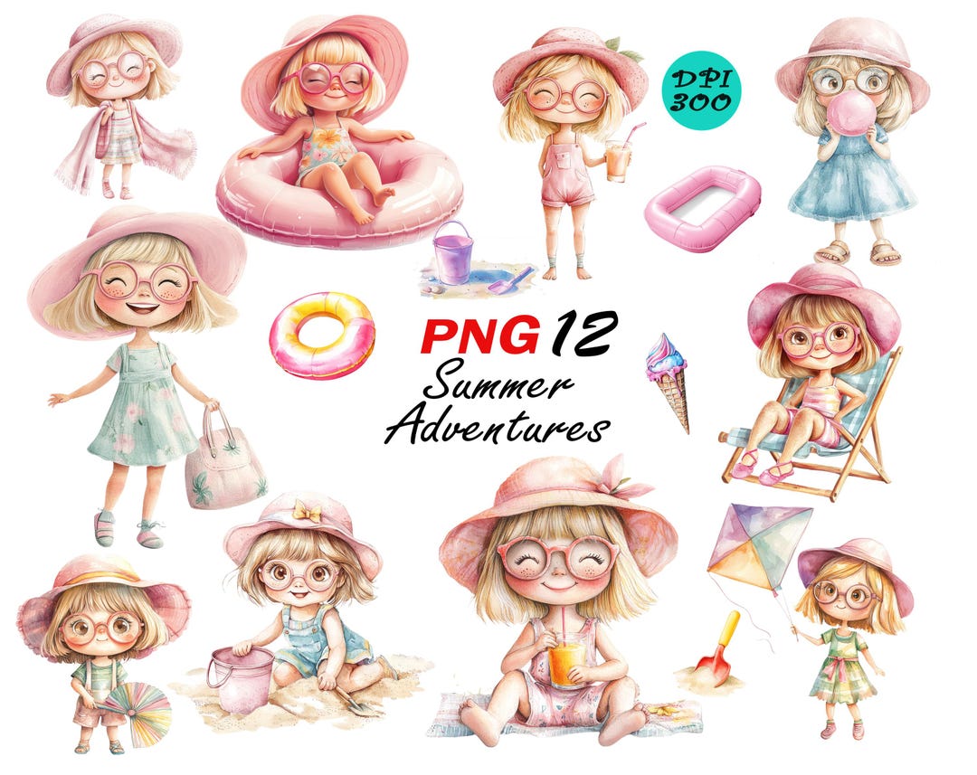 Summer Adventures, Summer Clipart Bundle,beach Holiday Png Art,pastel ...