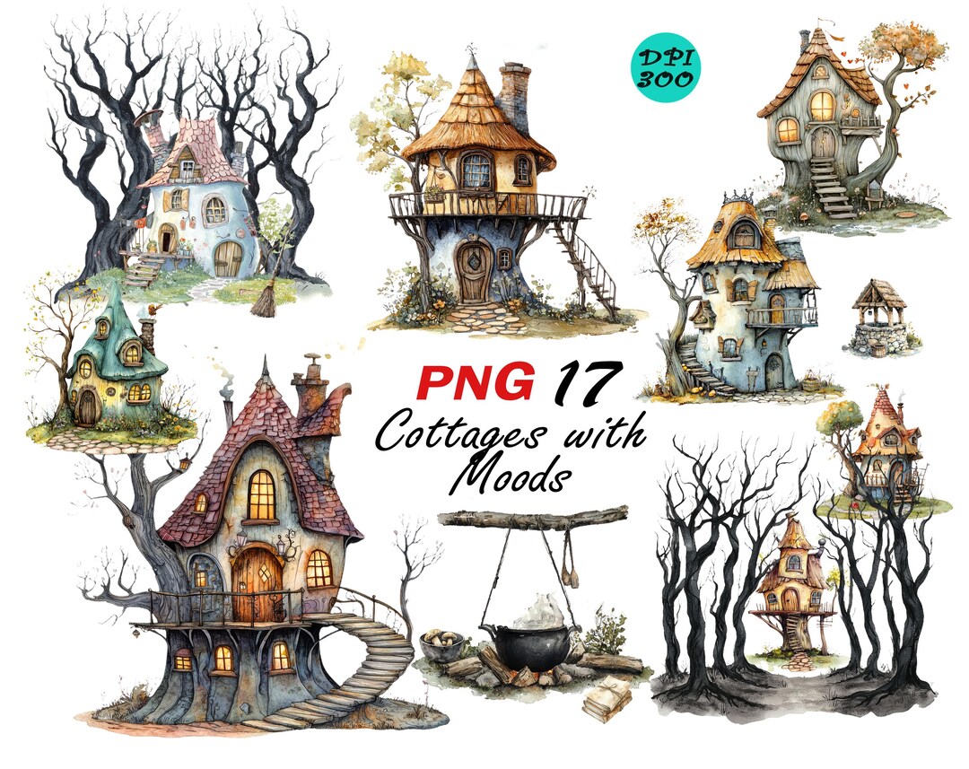Cottages With Moods, Cottage Clipart Png,watercolor Cottage,witchy ...