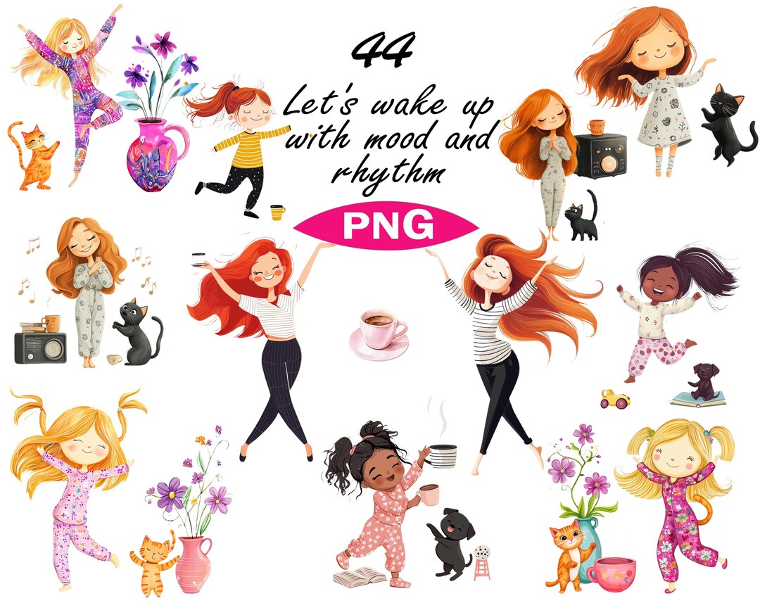 Let's Wake up With Mood and Rhythm-44png, Wake up Illustration, Cute ...