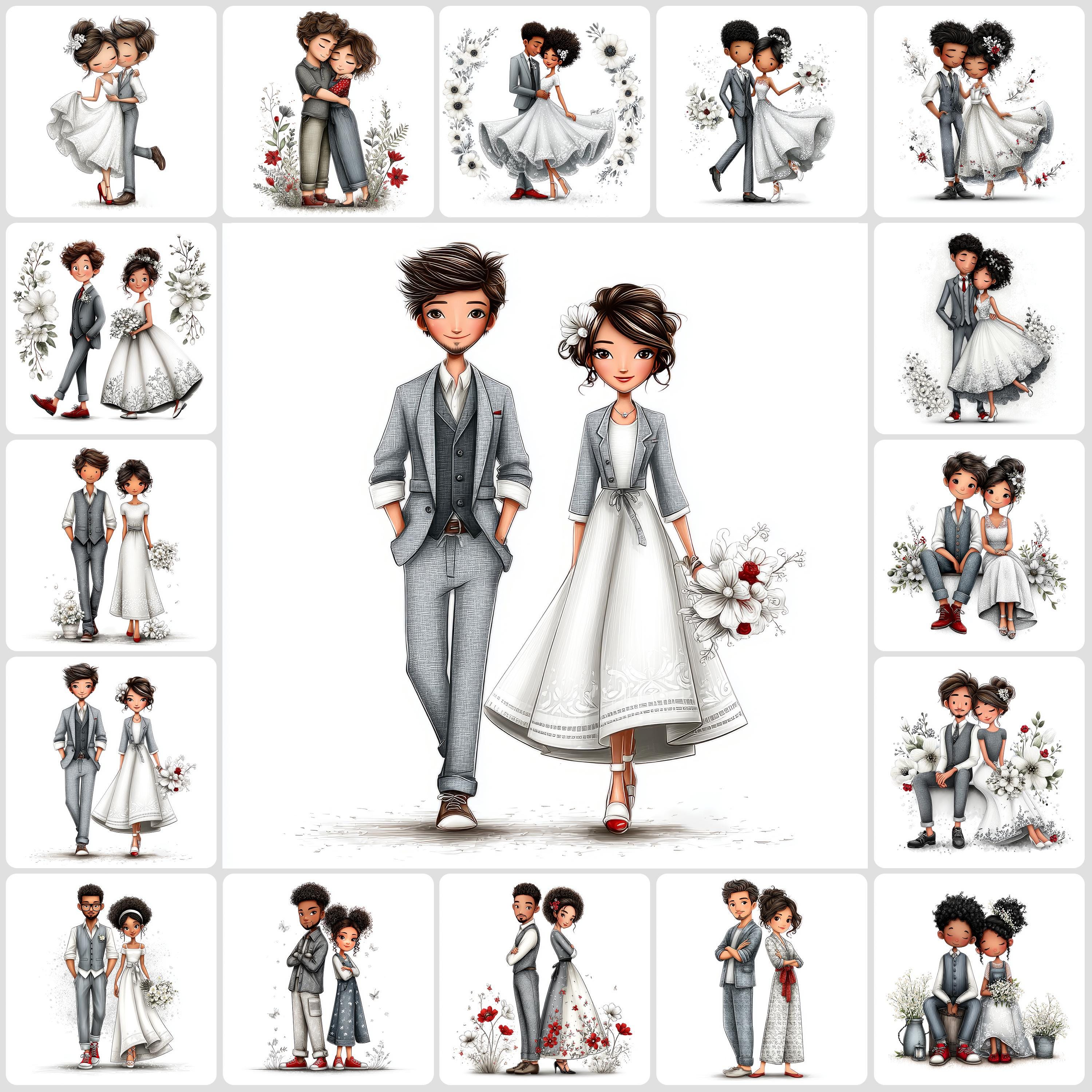 Minimal Wedding Couples Clipart, Pure Movement and Emotion, Romantic ...