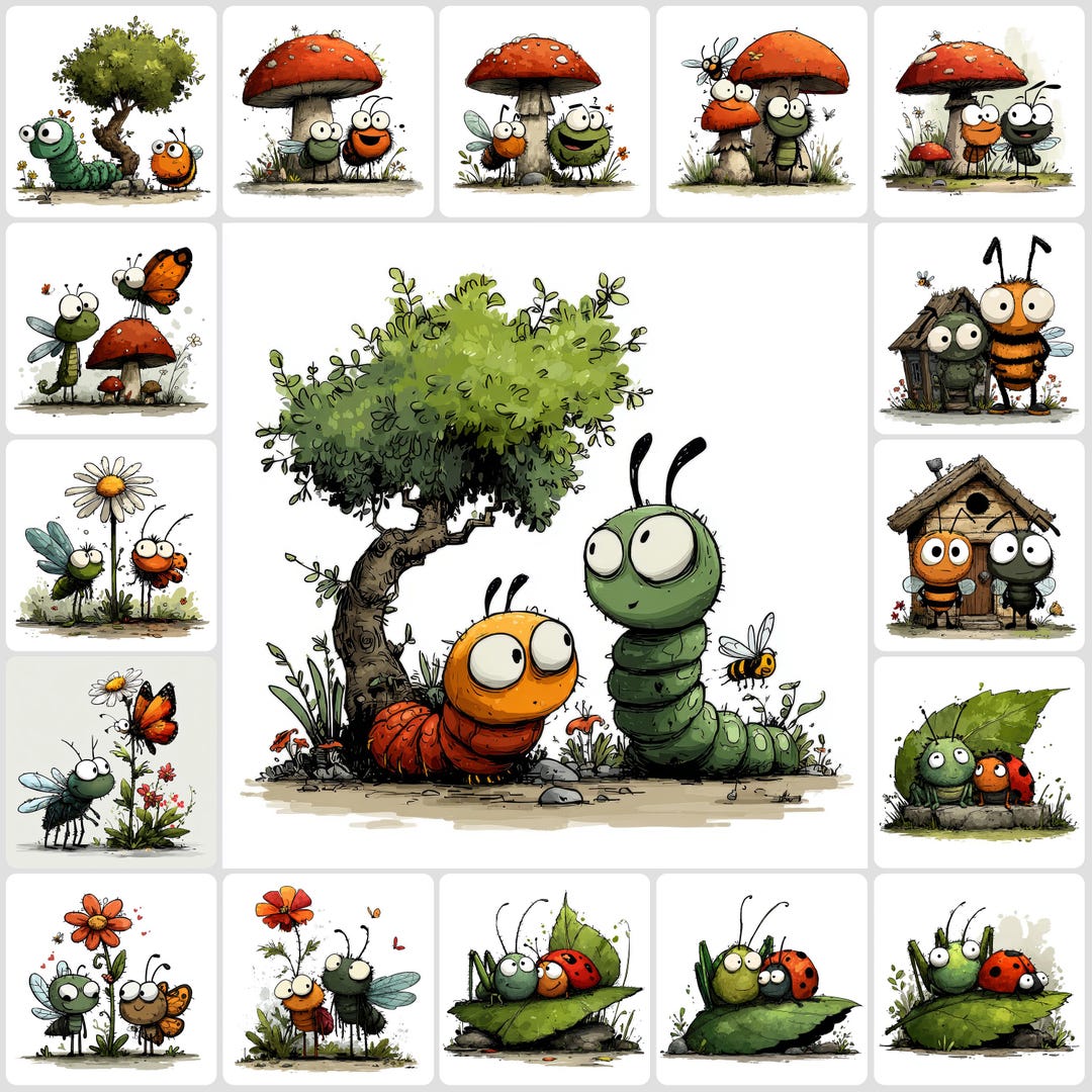 Funny Insect Friends Clipart Set, Playful Bug Characters, Whimsical ...