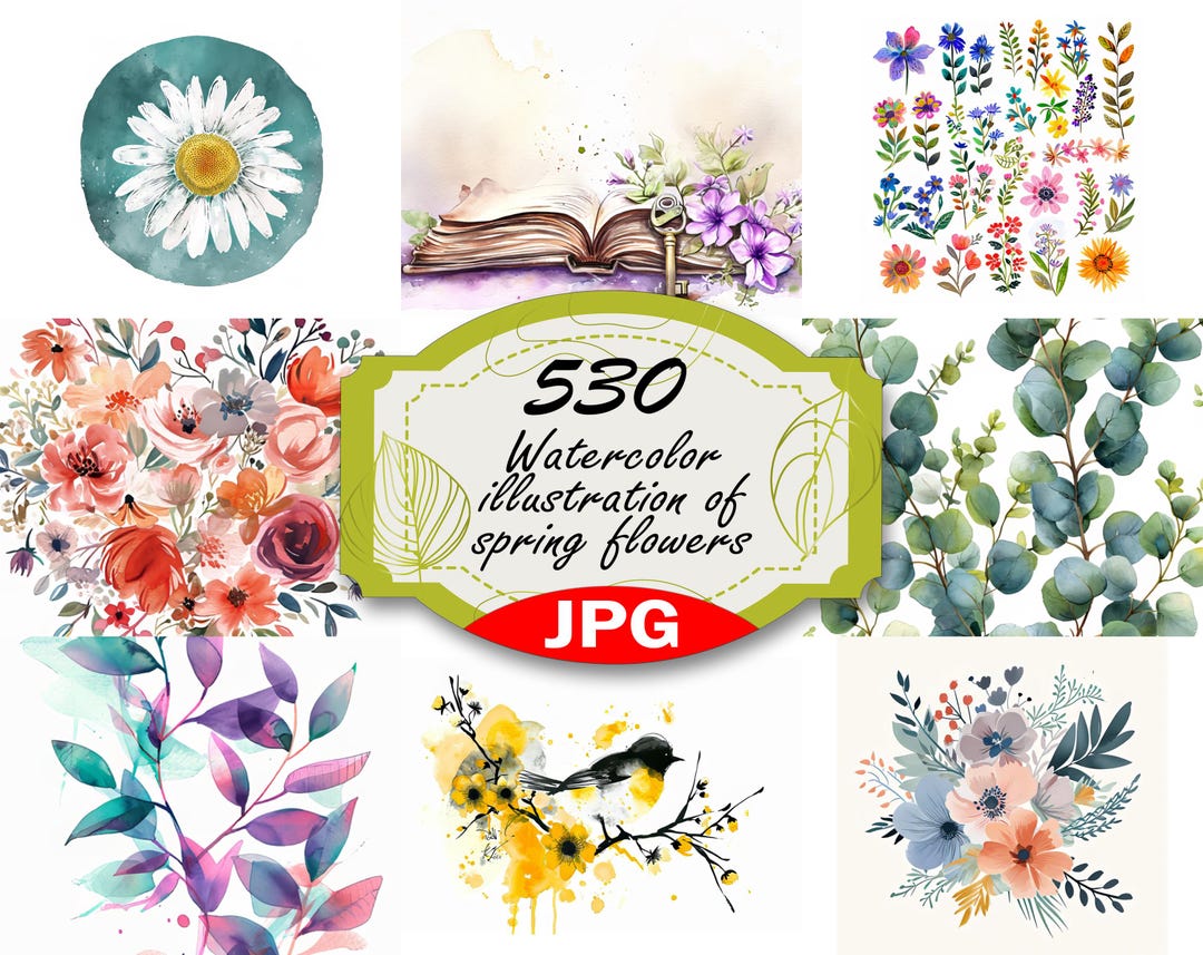 530 Watercolor Illustration of Spring Flowers - Part 1, Spring Blooms ...