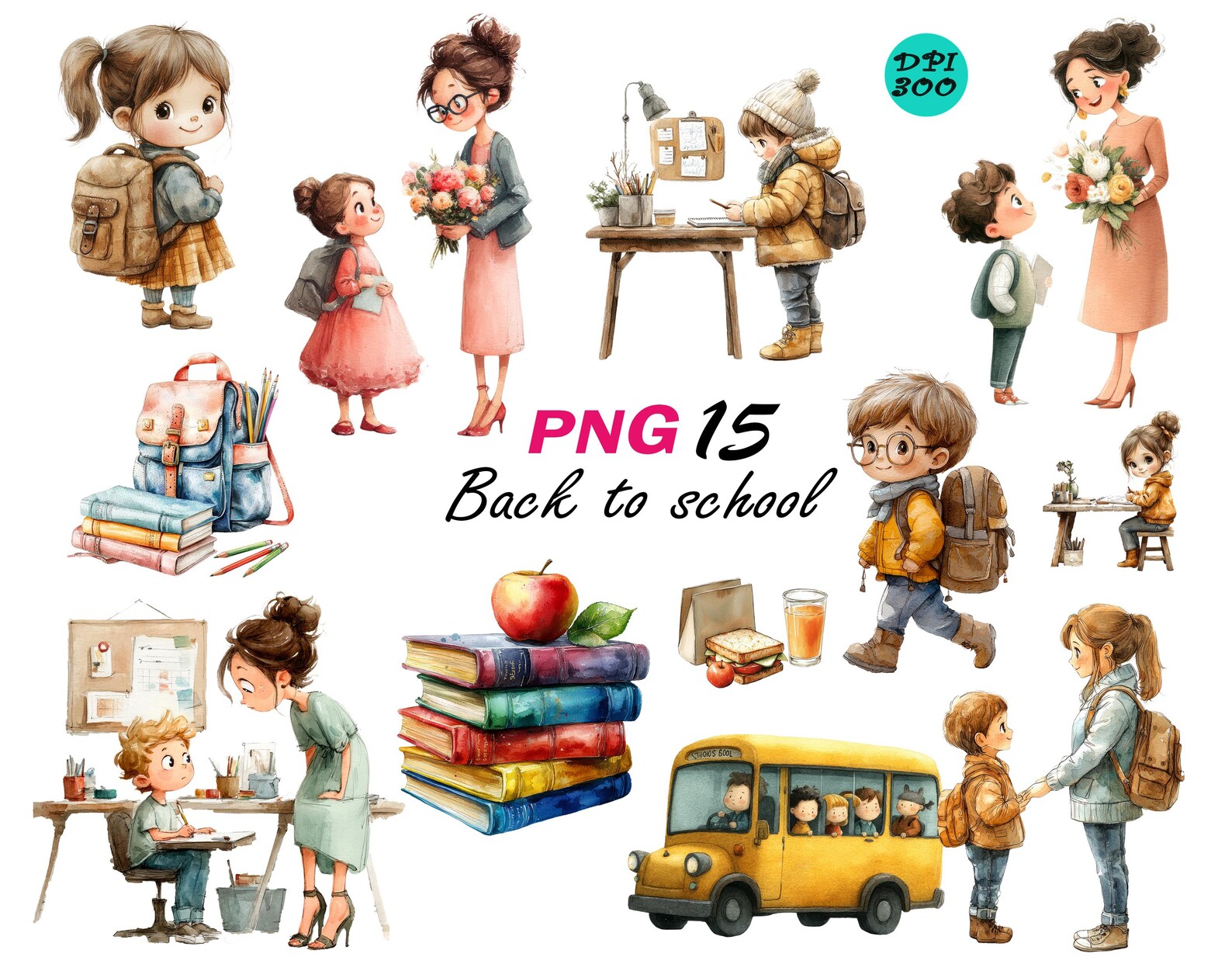 Back to School, School Clipart Png,cute Schoolkids Clip, Watercolo ...