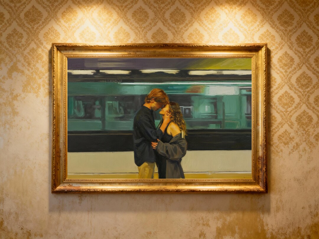 Underground Romance Wall Art — Couple in the Subway, Urban Love Scene ...