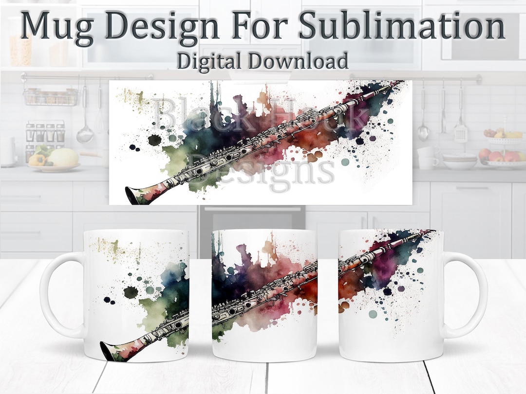 Conception de tasse de clarinette d'aquarelle, conception de ...