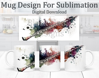 Watercolour Drum Mug Design, Watercolour Musical Sublimation Design ...