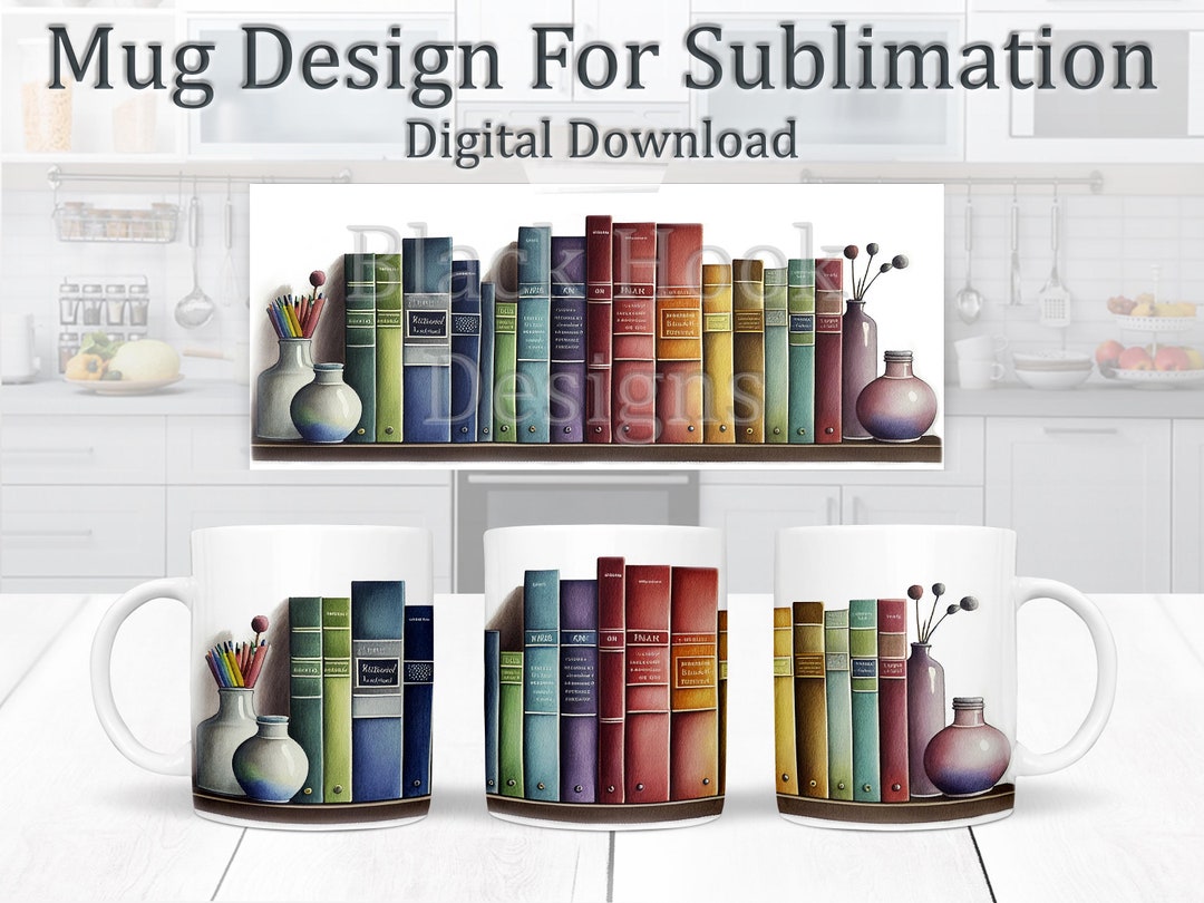 Watercolour Books Mug Design, Watercolour Sublimation Design, Paint ...