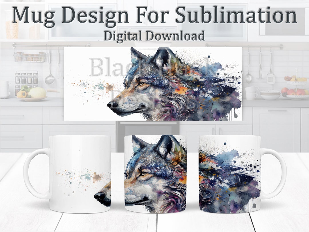 Gray Wolf Mug Design, Watercolour Canis Lupus Sublimation Design, Mug ...