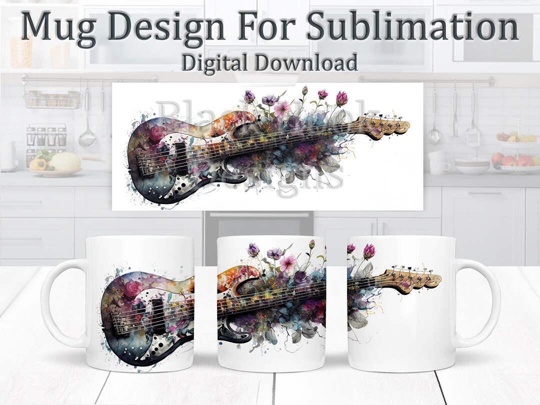 Sublimation Guitar Mug Design, Watercolour Instrument Design, Paint ...