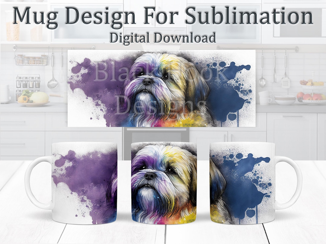 Lhasa Apso Dog Mug Design, Watercolour Tibetan Lapdog Sublimation ...