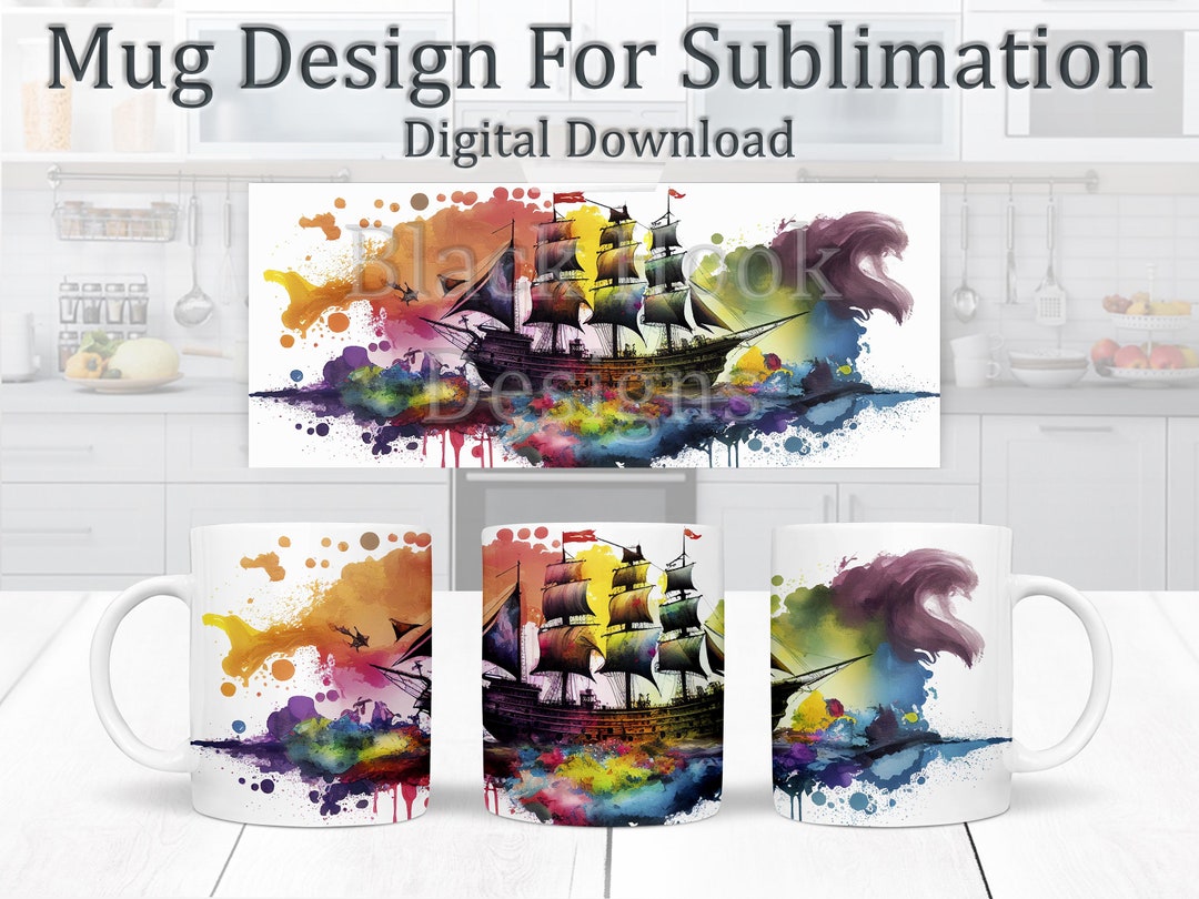 Pirate Ship Mug Design - Colourful Nautical Theme Sublimation Art ...