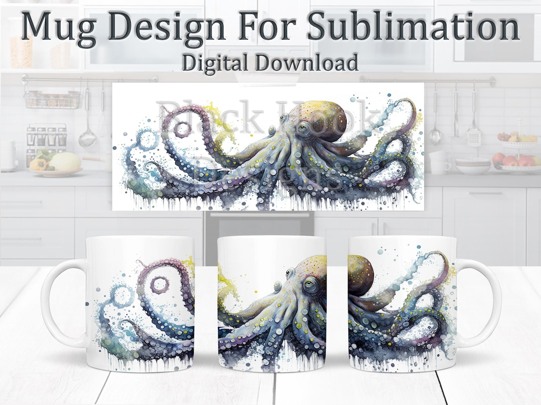 Abstract Octopus Watercolour Mug Design, Watercolour Sea Creature ...