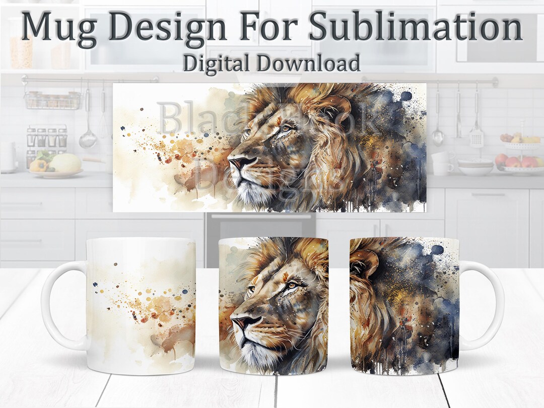 Sublimation Mug Design, Watercolour Lion, Paint Splashes Mug Wrap 11oz ...