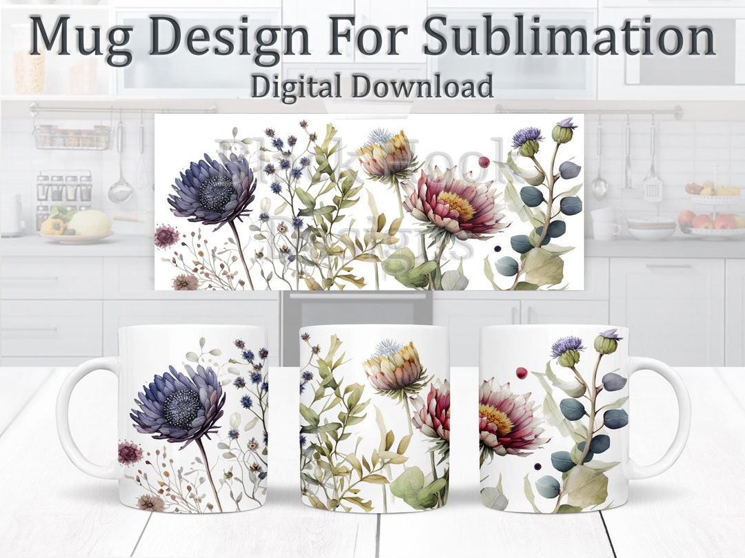 Wild Flowers Watercolour Mug Design, Watercolour Nature Sublimation ...
