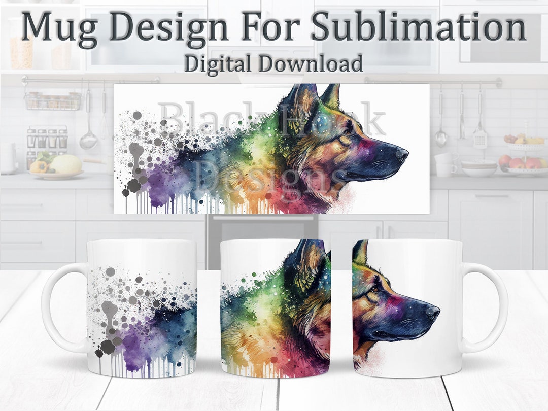 Watercolour German Shepherd Mug Design, Colourful Police Dog ...