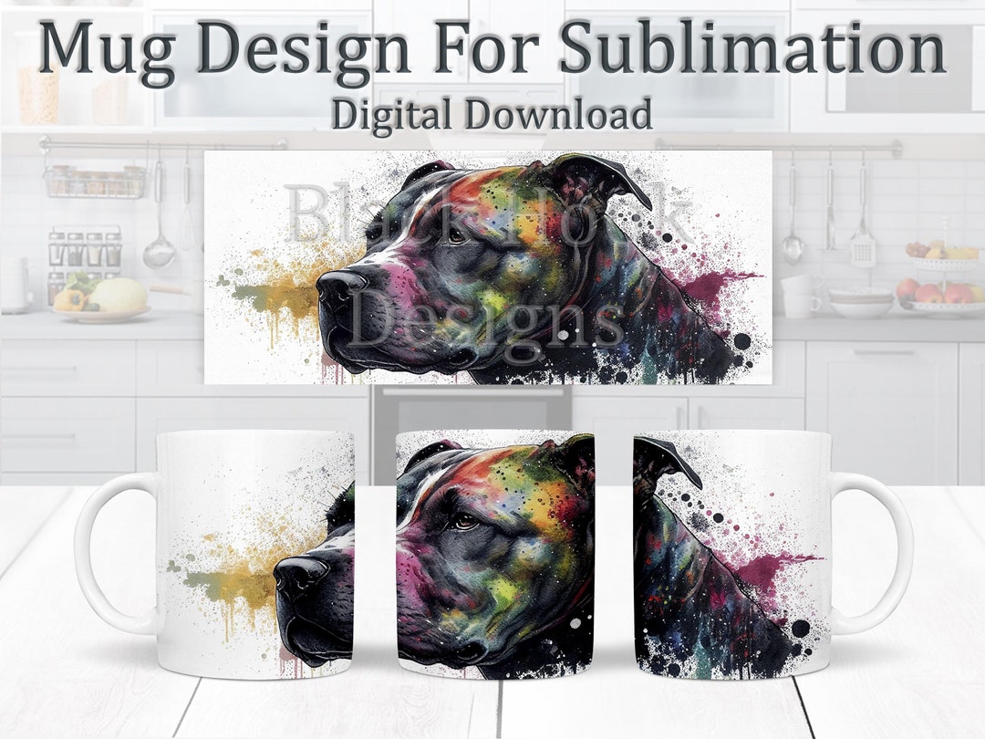 Staffordshire Bull Terrier Mug Design, Watercolour Staffie Sublimation ...