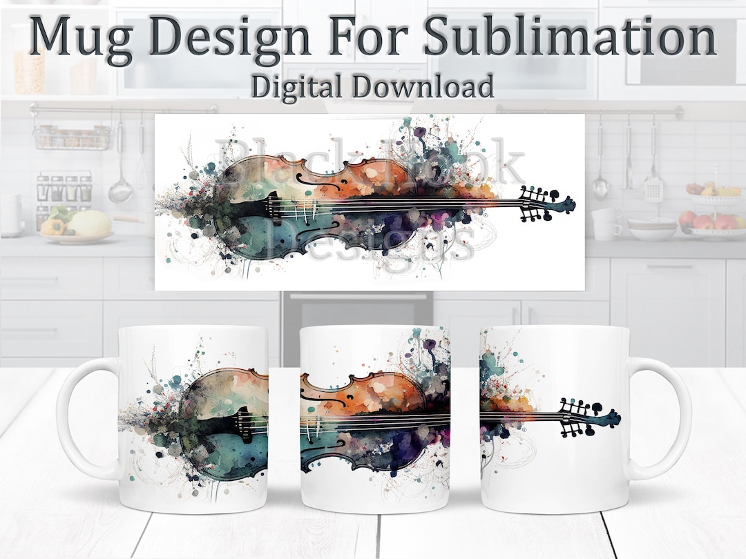 Cello Watercolour Mug Design, Watercolour String Instrument Sublimation ...