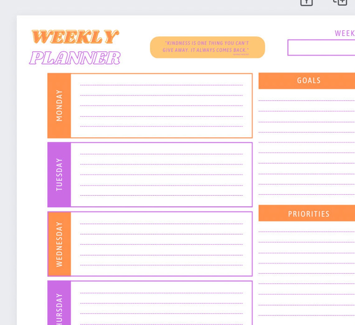 Weekly Planner + Motivational Quote Digital Download - Etsy