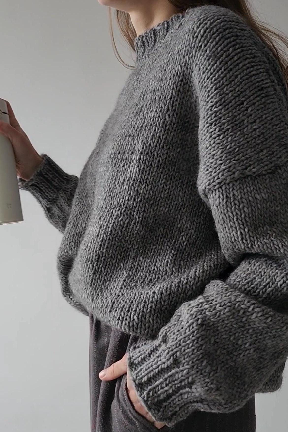 Basic Wool Grey Sweater-chunky Womens Sweater-basic Wool Pullover-bulky ...