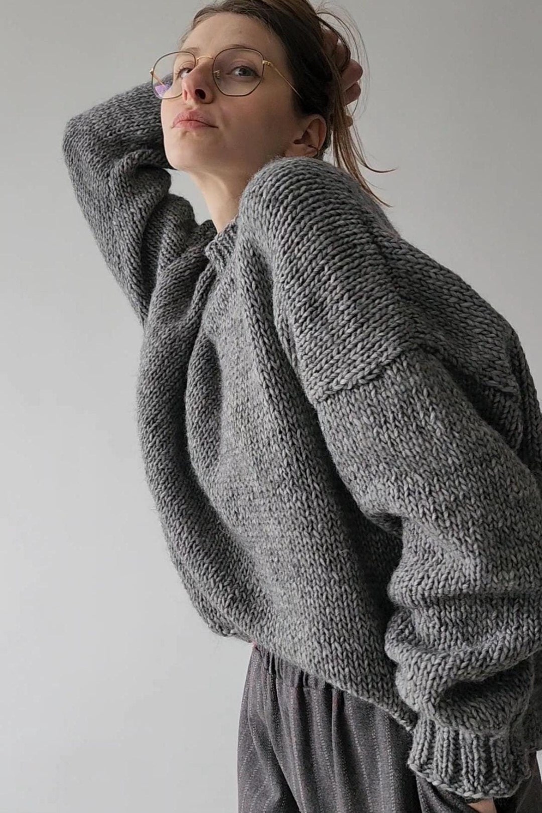 Basic Wool Grey Sweater-chunky Womens Sweater-basic Wool Pullover-bulky ...
