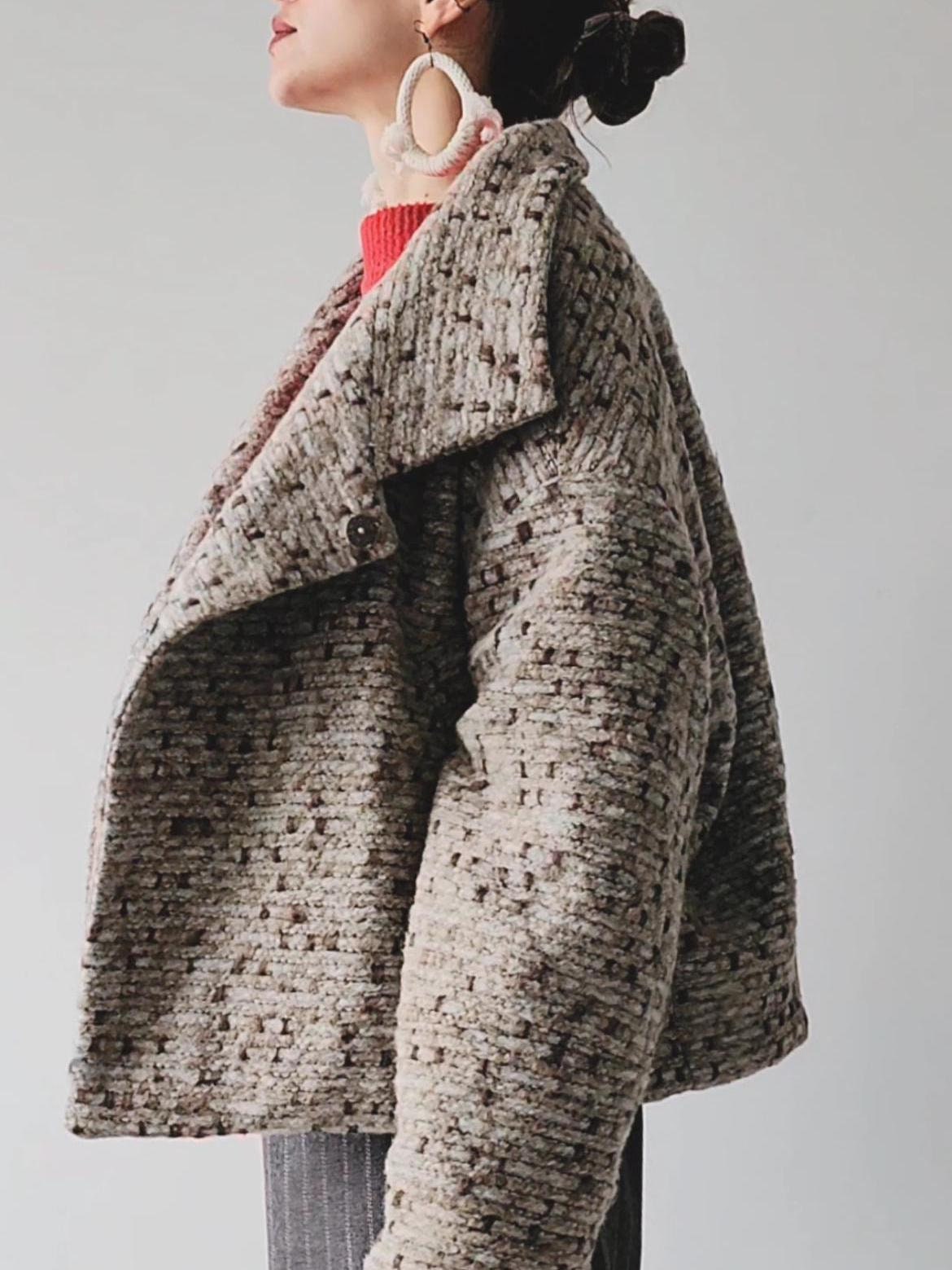 Cropped Wool Coat-tweed Wool Jacket-women's Coat-brown Coat Xl-black ...