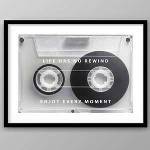 Retro Cassette Wall Art, Life Has No Rewind Quote - Vintage Tape Decor ...