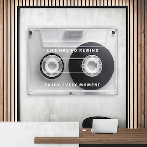 Retro Cassette Wall Art, Life Has No Rewind Quote - Vintage Tape Decor ...