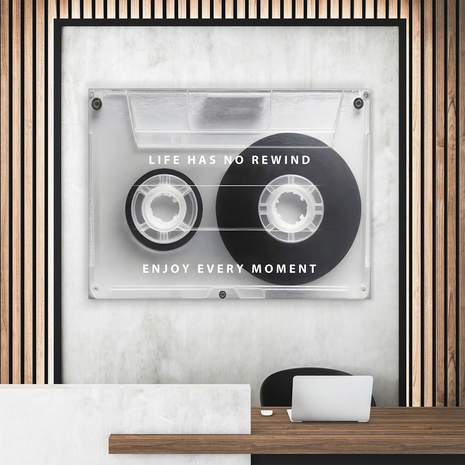 Retro Cassette Wall Art, Life Has No Rewind Quote Vintage Tape Decor ...