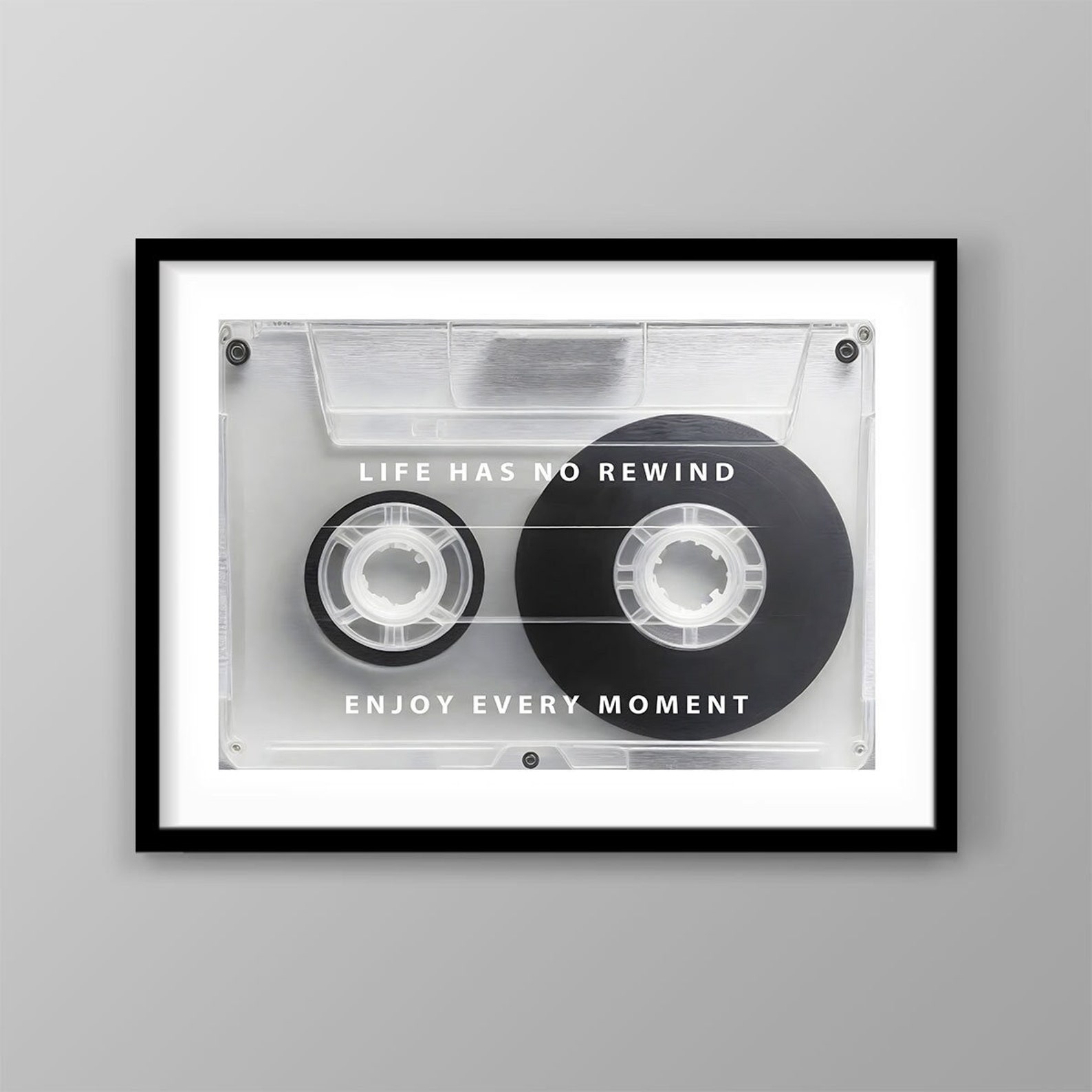 Retro Cassette Wall Art, Life Has No Rewind Quote Vintage Tape Decor ...