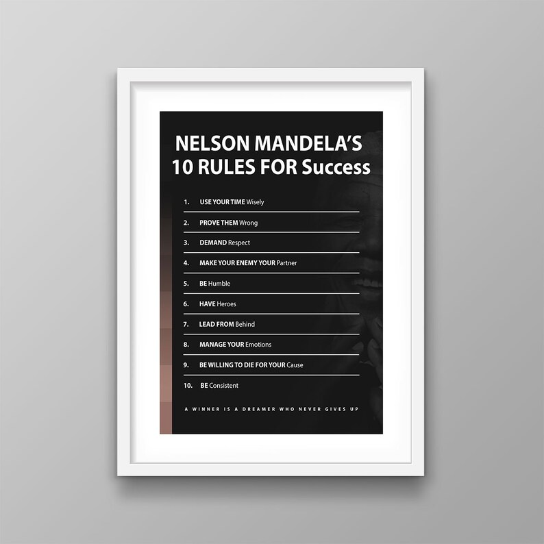 Nelson Mandela 10 Rules for Success Wall Art Leadership Printable, Inspire Change Quote Anti ...