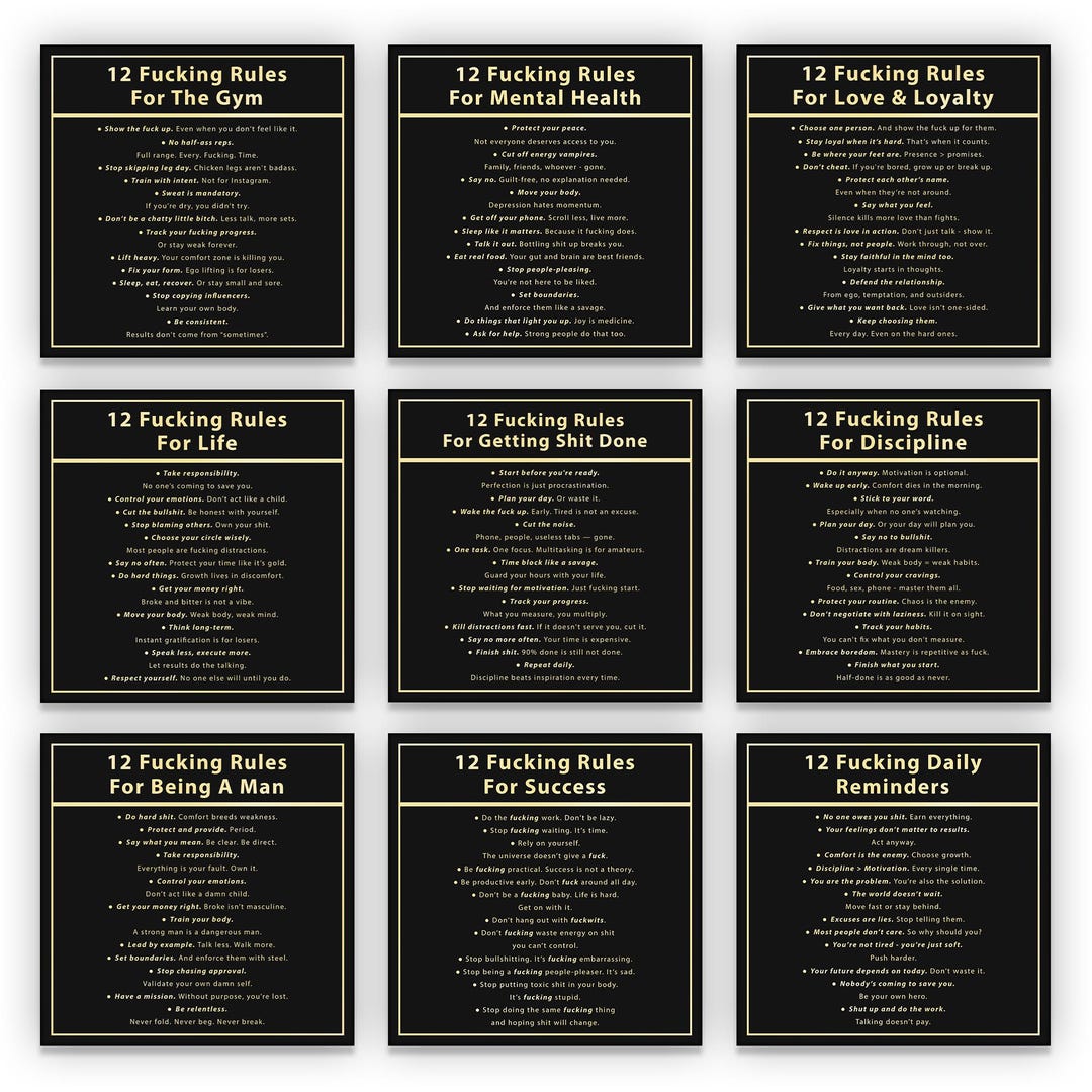 9x Motivational Rules Wall Art Bundle | Inspirational Quotes Digital ...