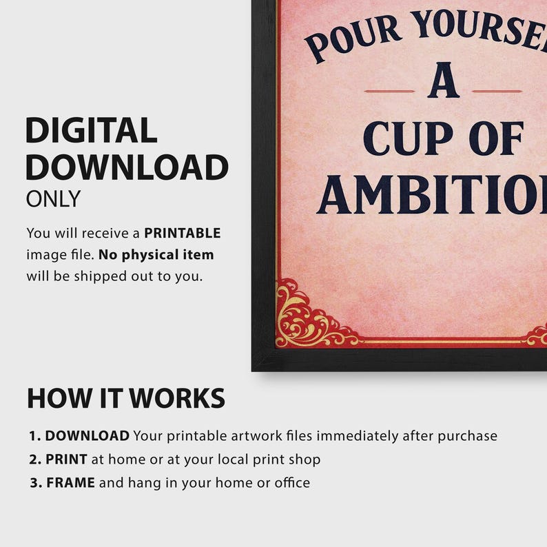 Pour Yourself a Cup of Ambition Printable Art, Motivational Quote ...
