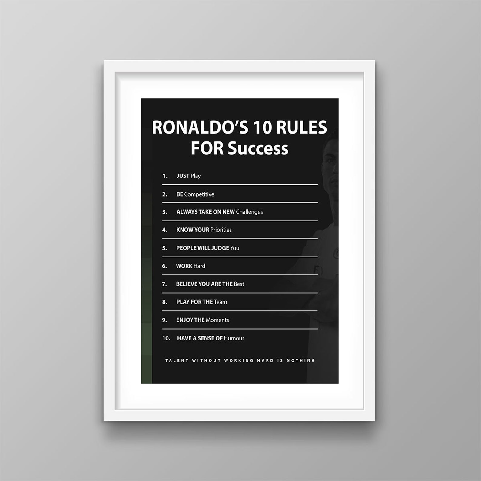 Cristiano Ronaldo 10 Rules for Success Wall Art Inspirational Soccer ...